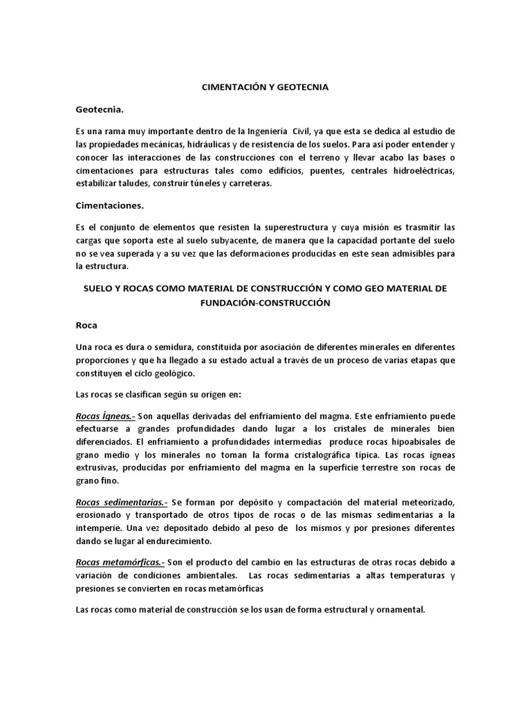 Geotecnia y Cimentación en Construcción | PDF | Granito | Roca (geología)