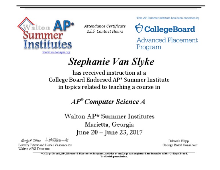 Ap Csa Van Slyke Certificate | PDF