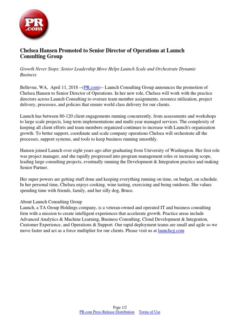 Chelsea Hansen Promoted To Senior Director of Operations at Launch ...