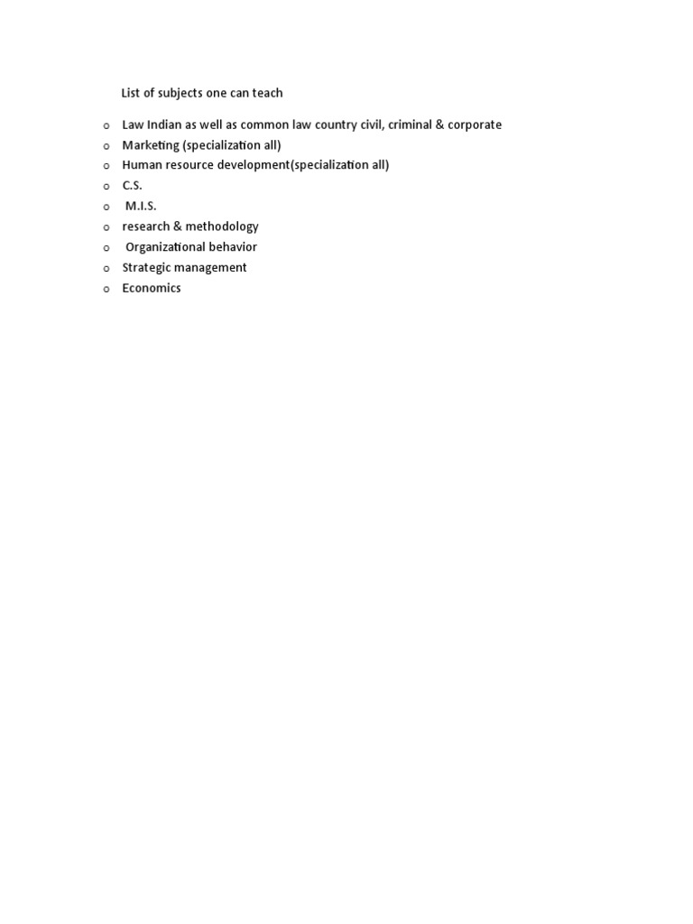 List of Subjects | PDF | Career & Growth