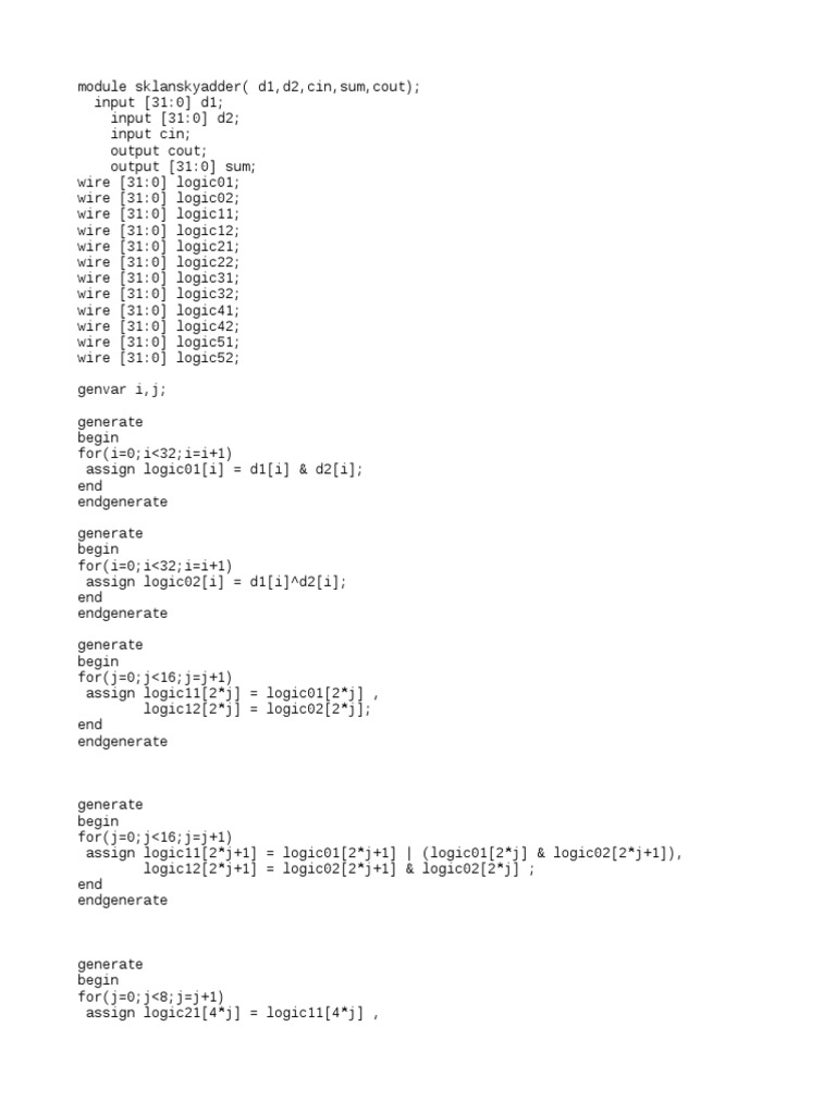 Sklansky Adder | PDF | Digital Electronics | Computer Engineering