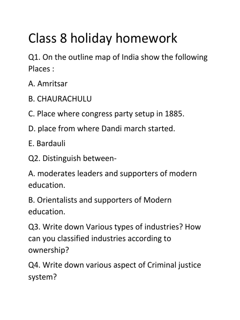 Class 8 Holiday Homework | PDF