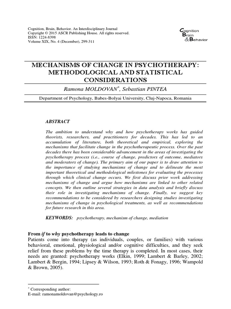 Mechanisms of Change in Psycho | PDF | Randomized Controlled Trial ...