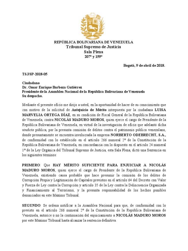 Carta Del Tribunal Supremo | PDF | Nicolás Maduro | Venezuela Carta Del Tribunal Supremo | PDF | Nicolás Maduro | Venezuela