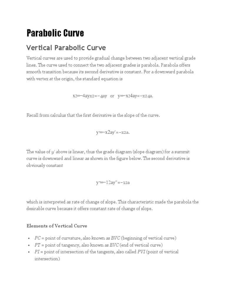 Vertical Parabolic Curve | PDF | Slope | Tangent