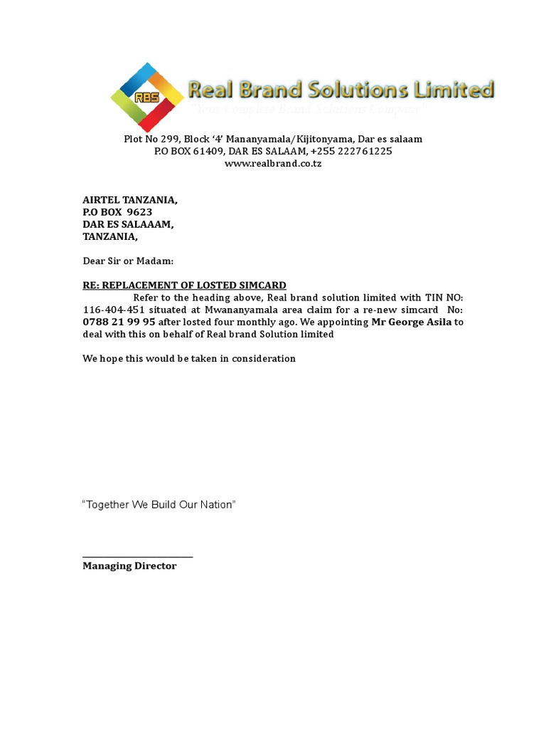 Airtel Letter of Sim Card Renew | PDF