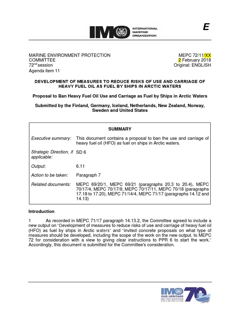 Mepc 72-11-x Hfo Proposal | PDF | Fuel Oil | Ships