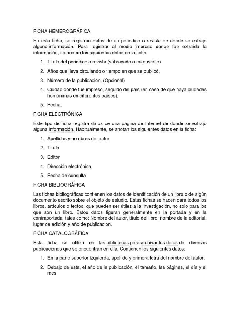Características de la Ficha Hemerográfica | PDF | Ciencias de la ...