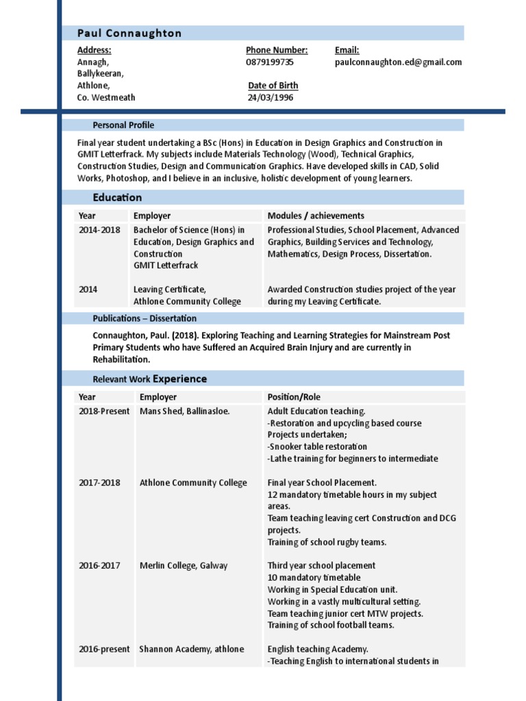 Paul Connaughton 2018 Updated CV | PDF | Learning | Behavior Modification