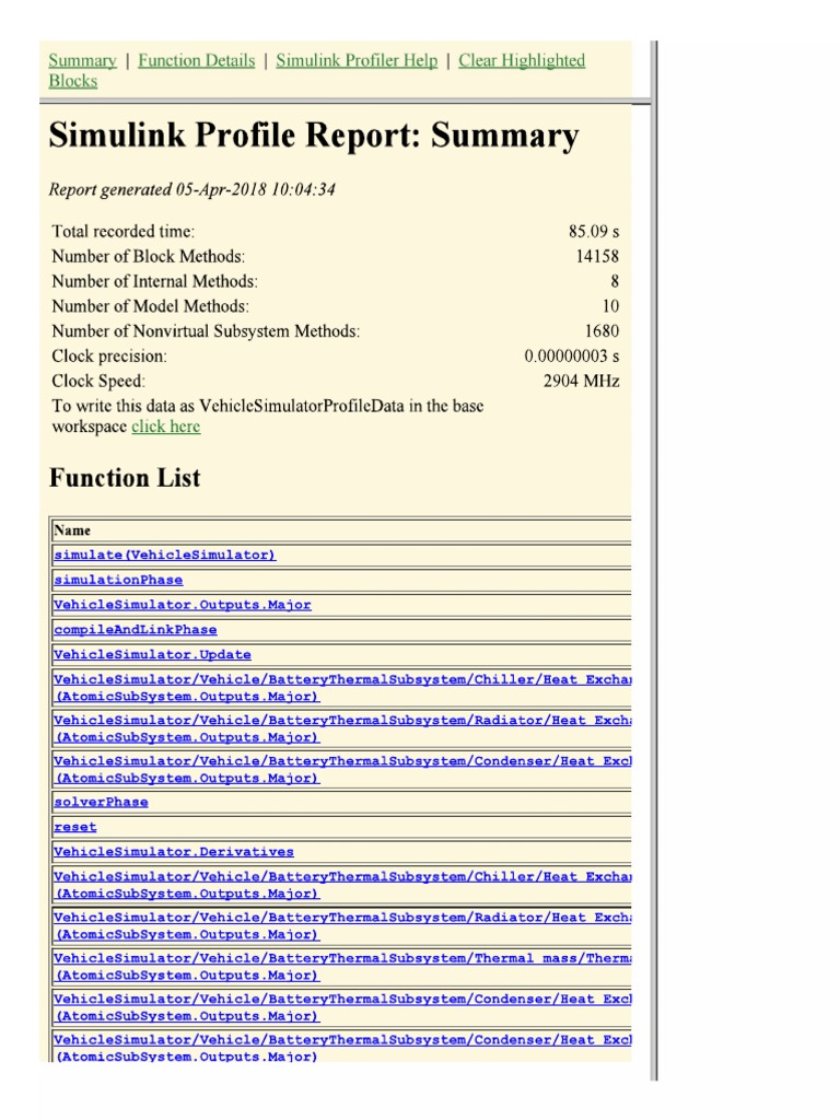 SimuLink Profiler Report | PDF