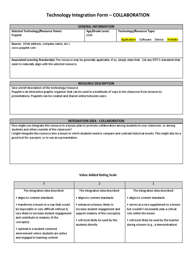 Technology Integration Template-Collaboration | PDF | Teaching ...