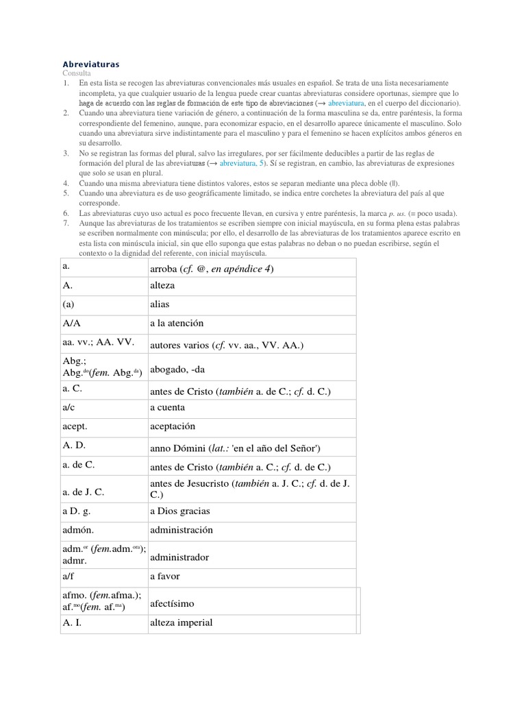 Abreviaturas convencionales más usuales en español | PDF | Lingüística ...