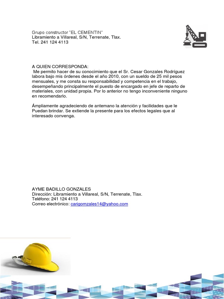 Carta de Recomendacion Constructora | PDF