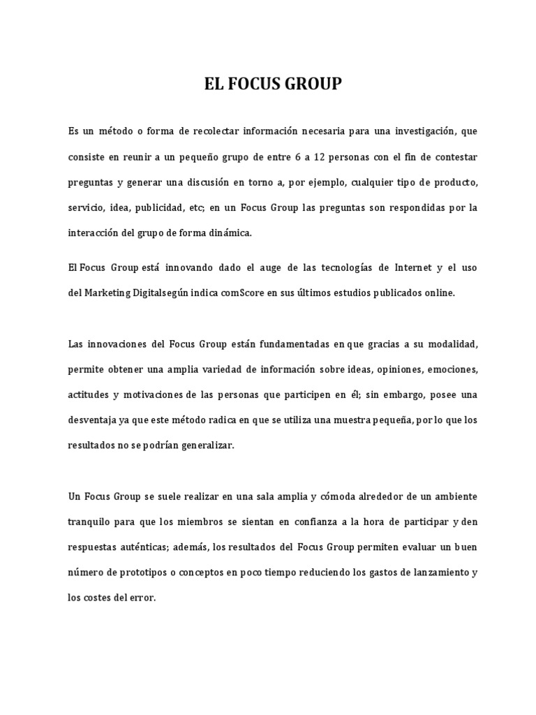 El Focus Group | PDF | Grupo de enfoque | Conocimiento