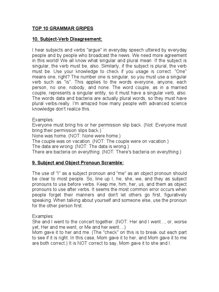 Top 10 Grammar Gripes | Download Free PDF | Grammatical Number ...