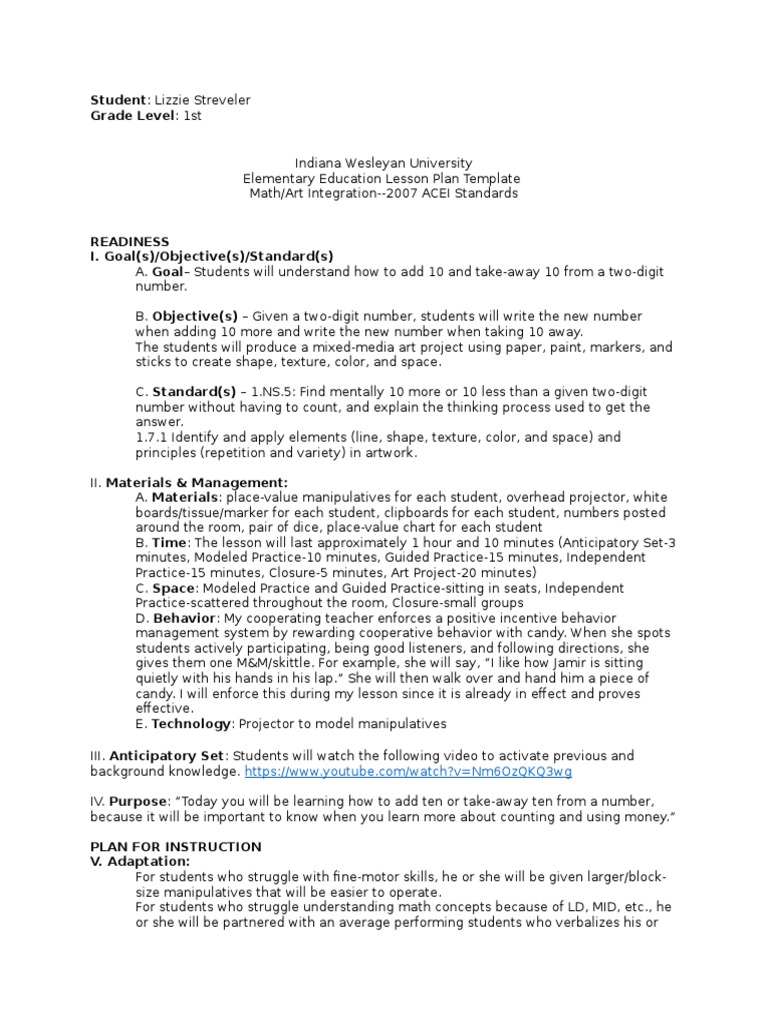 Math Art Lesson Plan | PDF | Educational Assessment | Lesson Plan