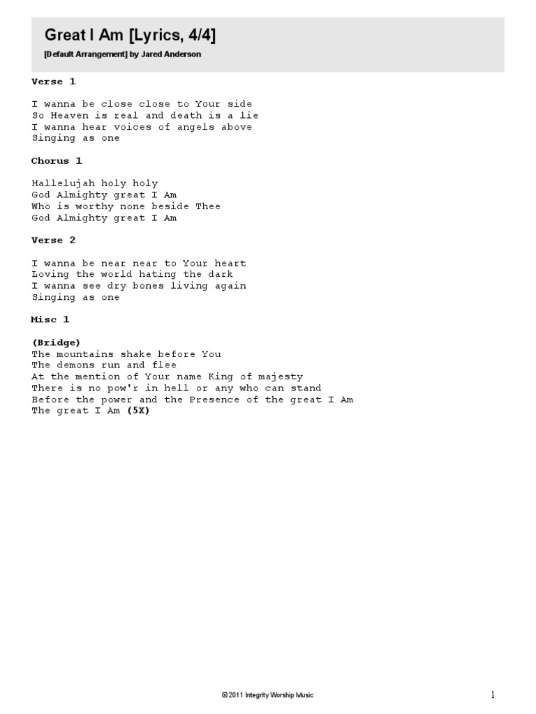 Great I Am - Lyrics | PDF | Religious Belief And Doctrine ...