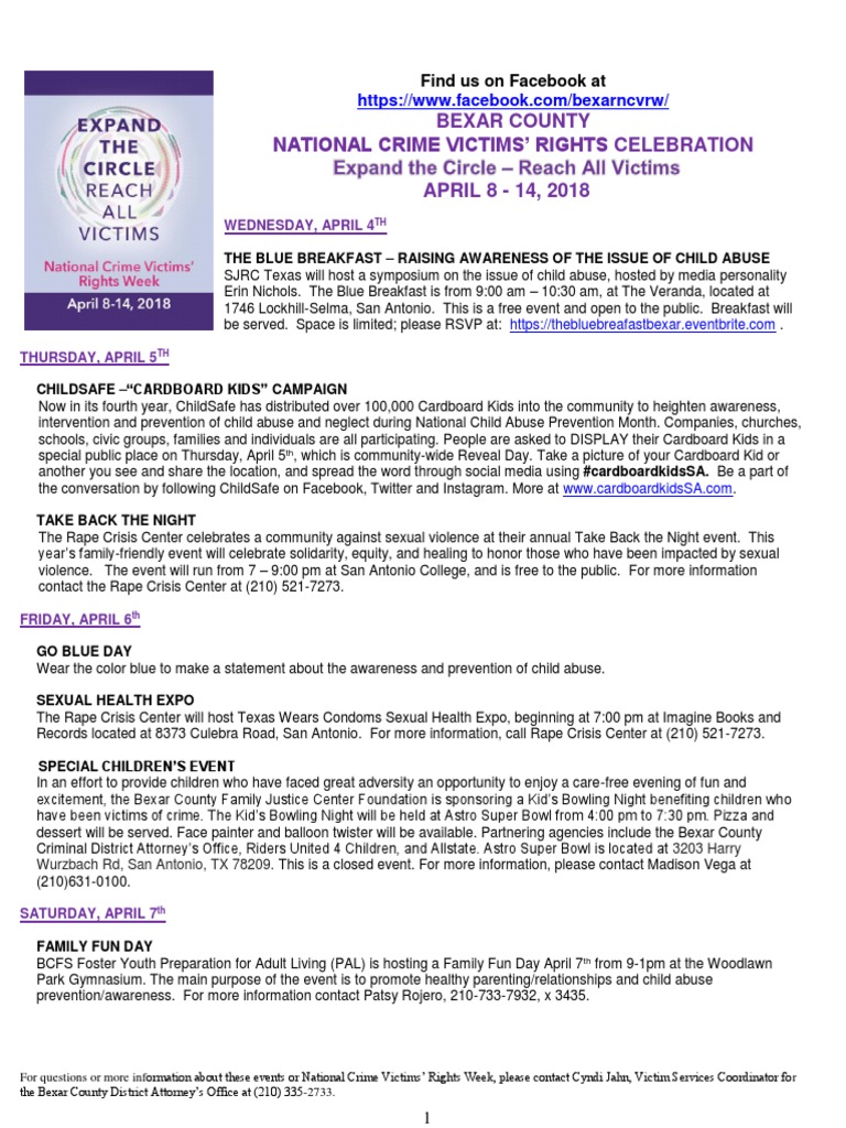 Calendar of Events For National Crime Victims' Rights Week | PDF | Rape ...