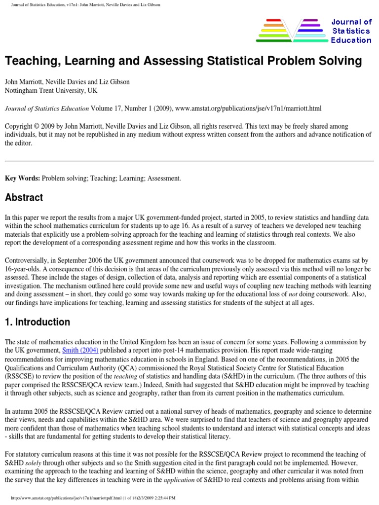 Teaching, Learning and Assessing Statistical Problem Solving | PDF ...