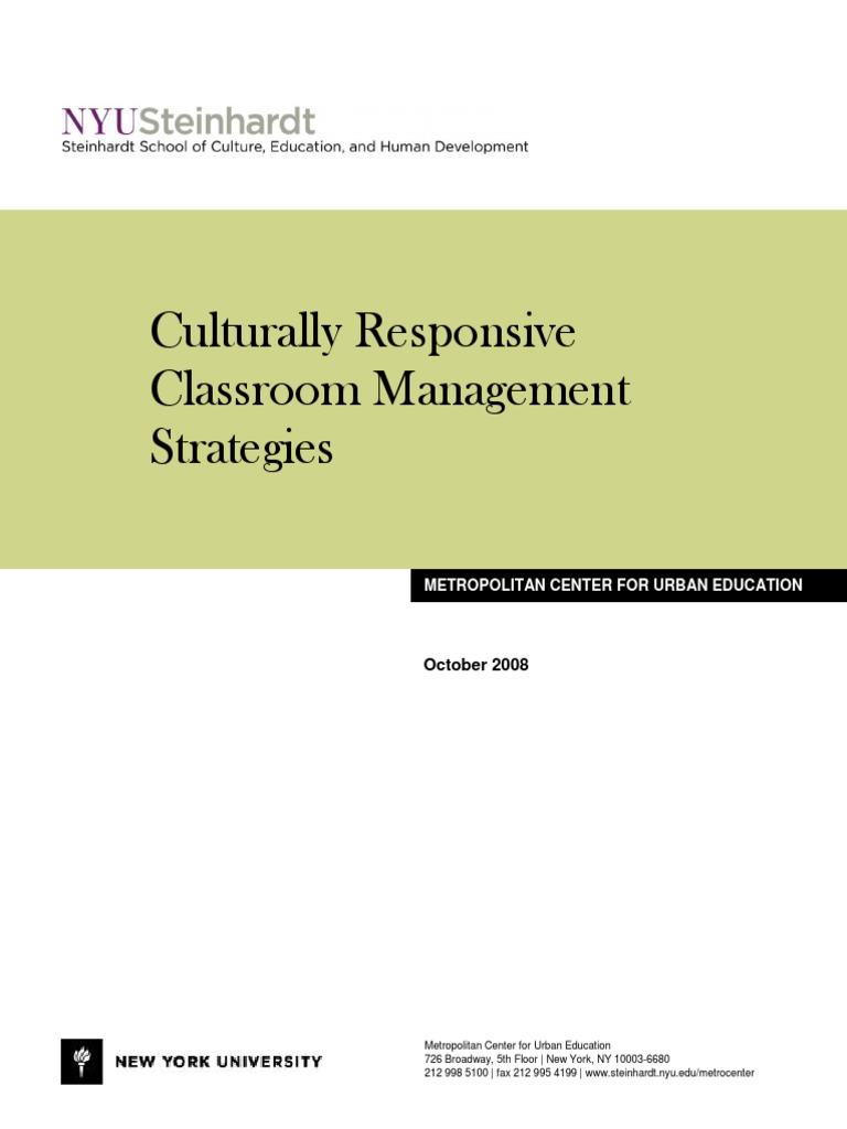 Culturally Responsive Classroom Management | PDF | Classroom Management ...