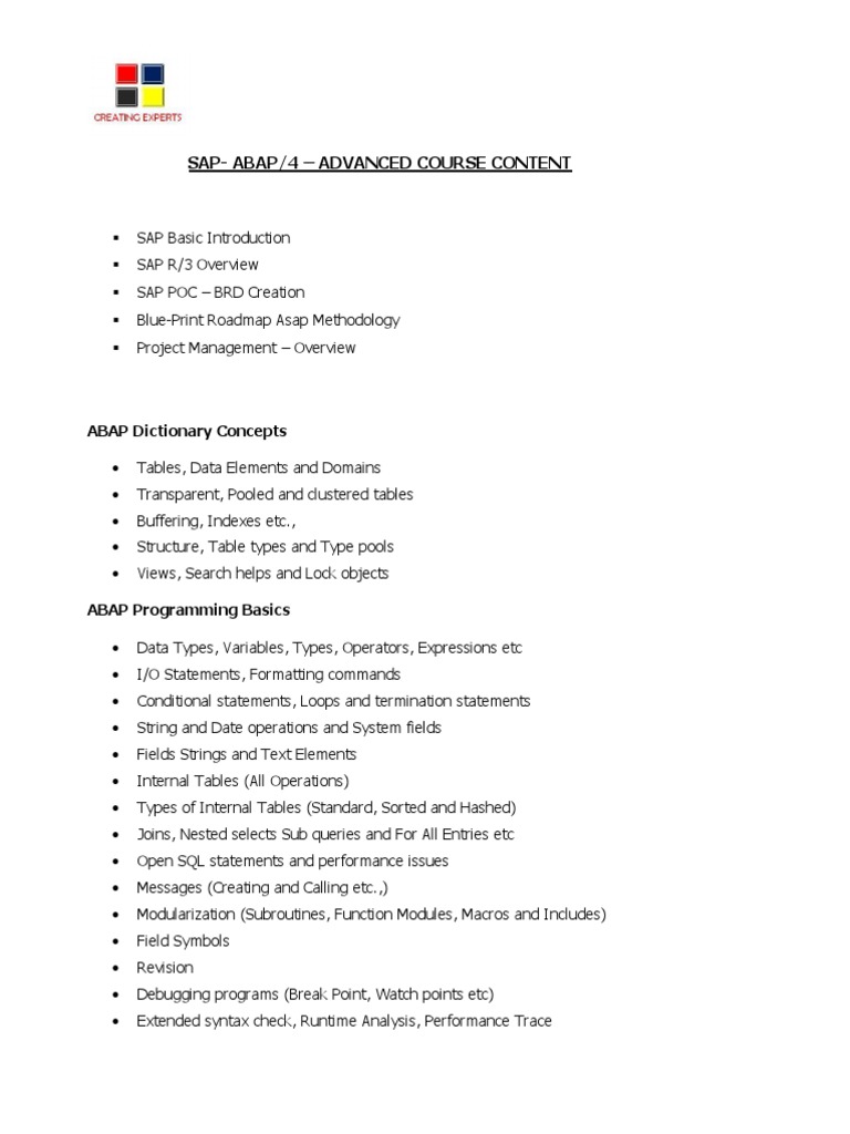 Sap Abap 4 Advanced Course Content Download Free Pdf Software Development Computer