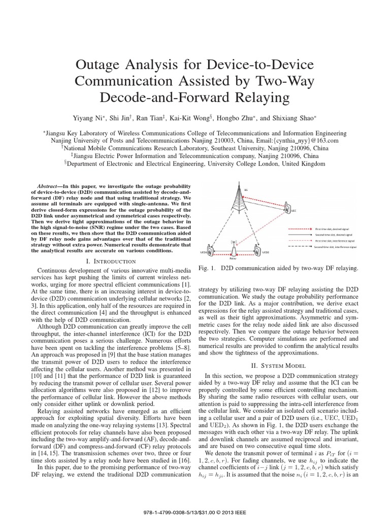 Outage Analysis For Device-to-Device Communication Assisted by Two-Way Decode-and-Forward ...