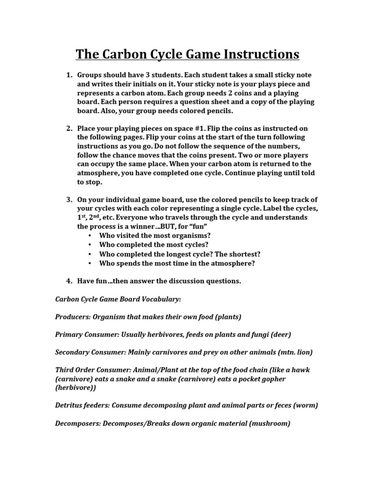 Carbon Cycle Game Instructions | PDF