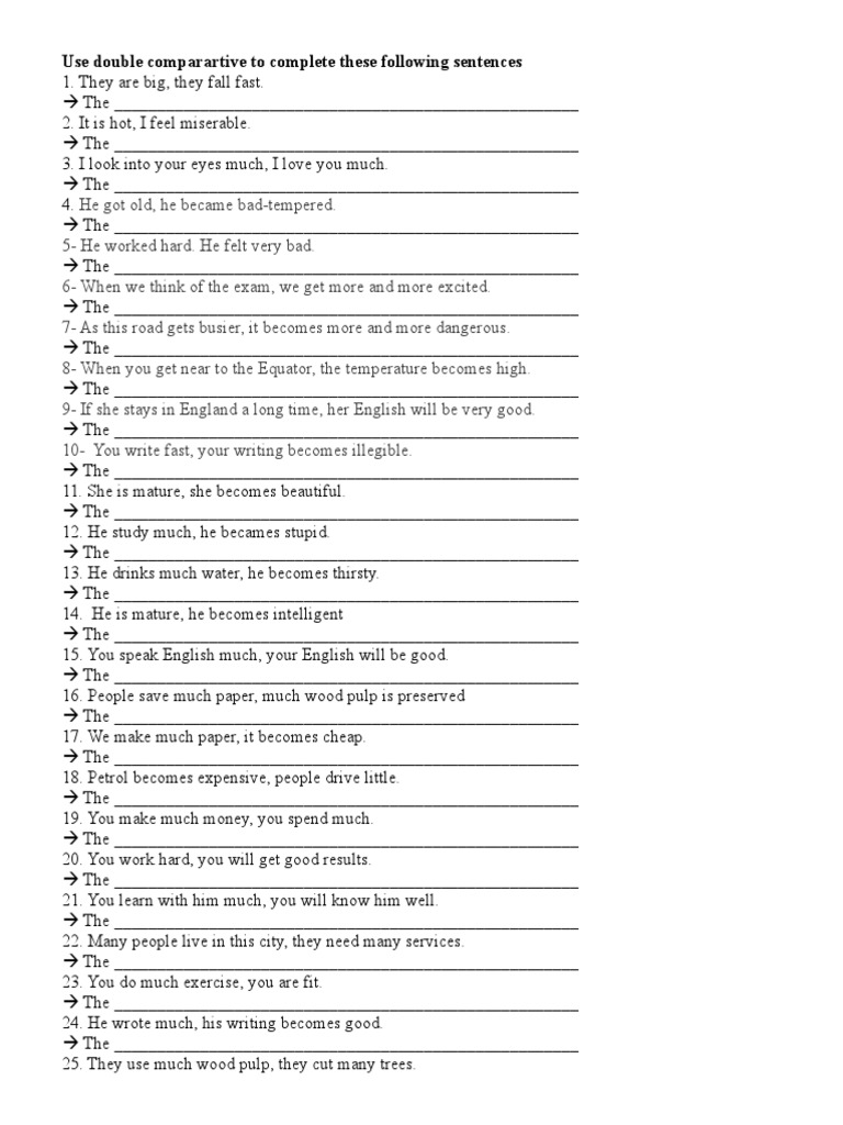 Double Comparative Exercises | PDF | Nature