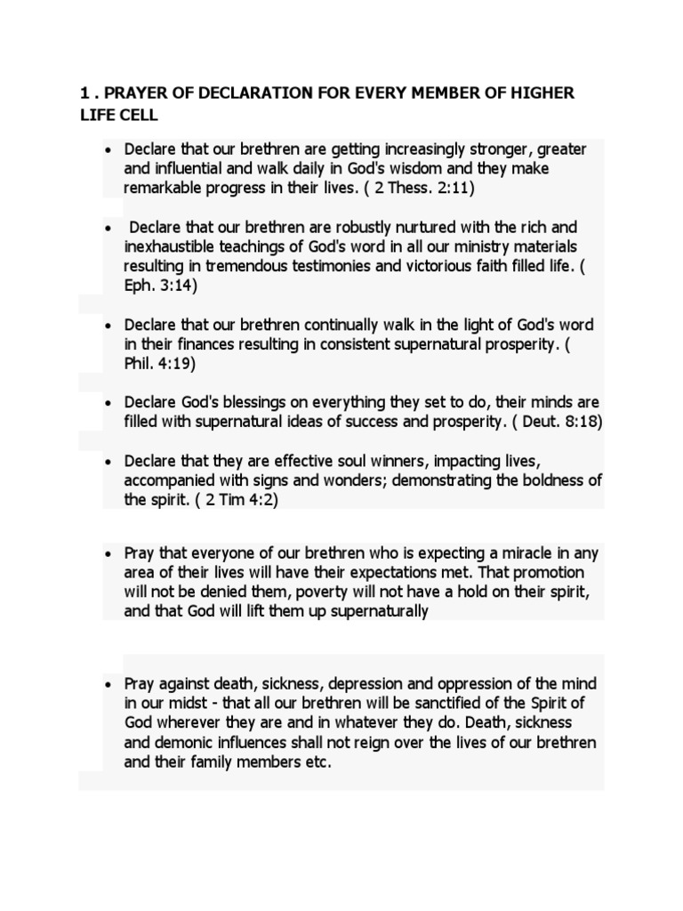 1 - Prayer of Declaration For Every Member of Higher Life Cell ...