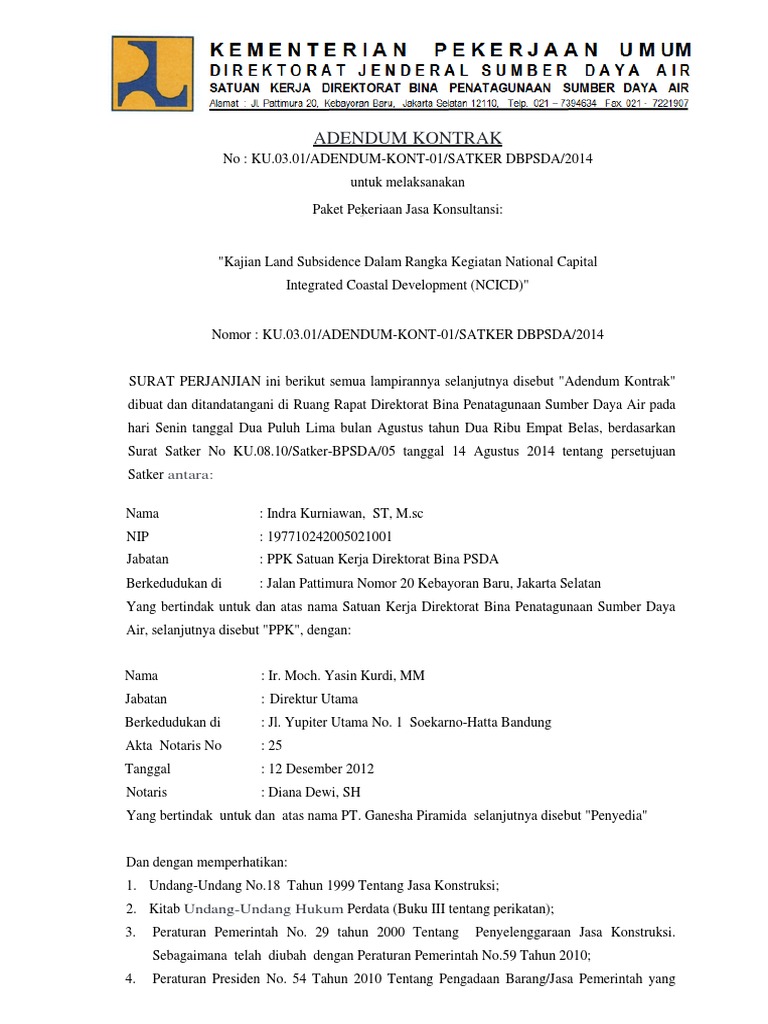 18 Adendum Kontrak (Contoh) | PDF