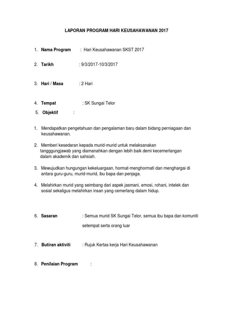 Laporan Program Hari Keusahawanan 2017 | PDF