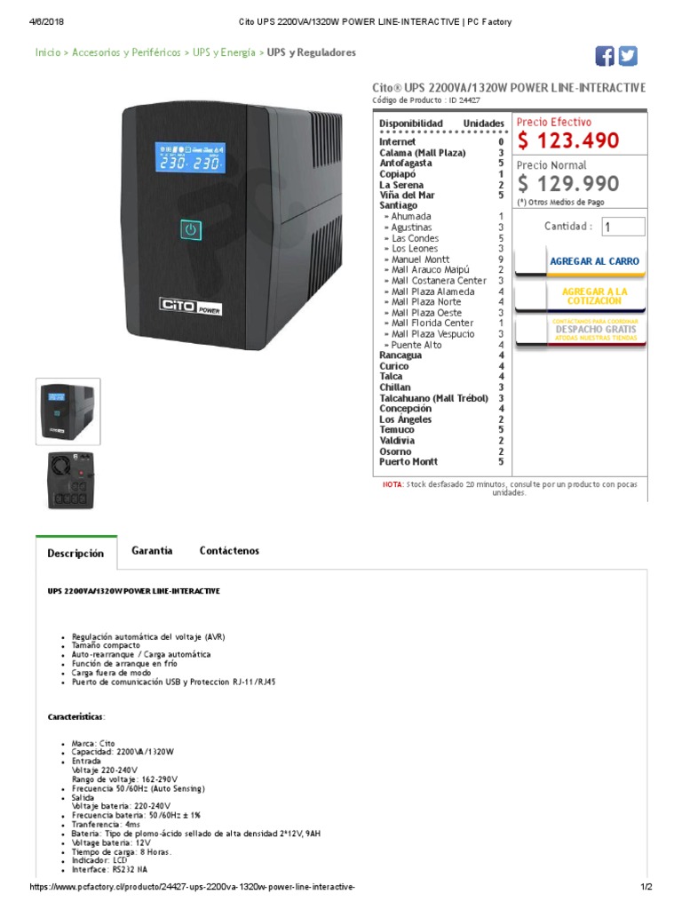 Cito Ups 2200va - 1320w Power Line-Interactive - PC Factory | PDF ...