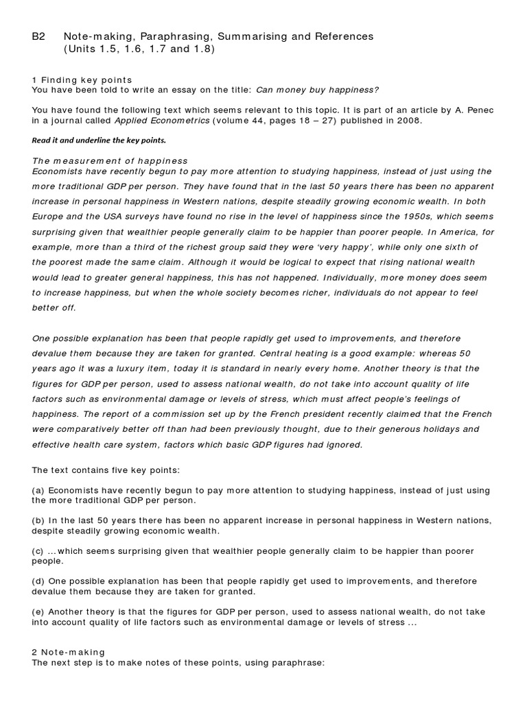 Advanced Essay Writing Note-Making | PDF | Happiness | Quality Of Life