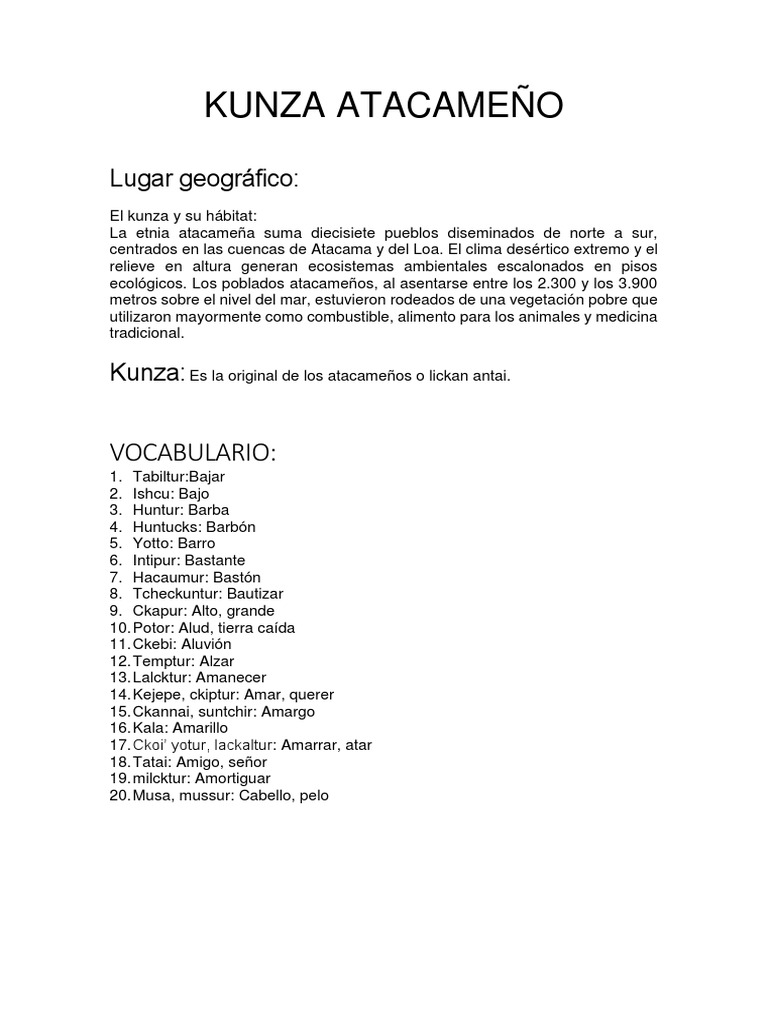 Kunza Atacameño | PDF