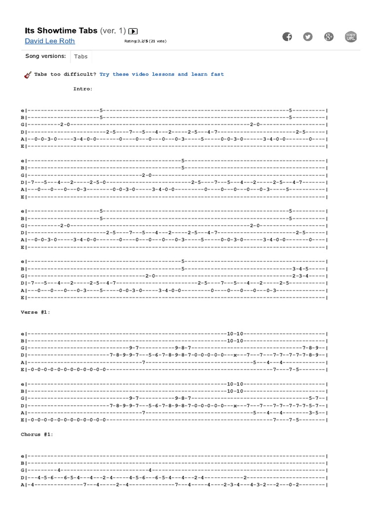 David Lee Roth - Its Showtime Tabs PDF | PDF