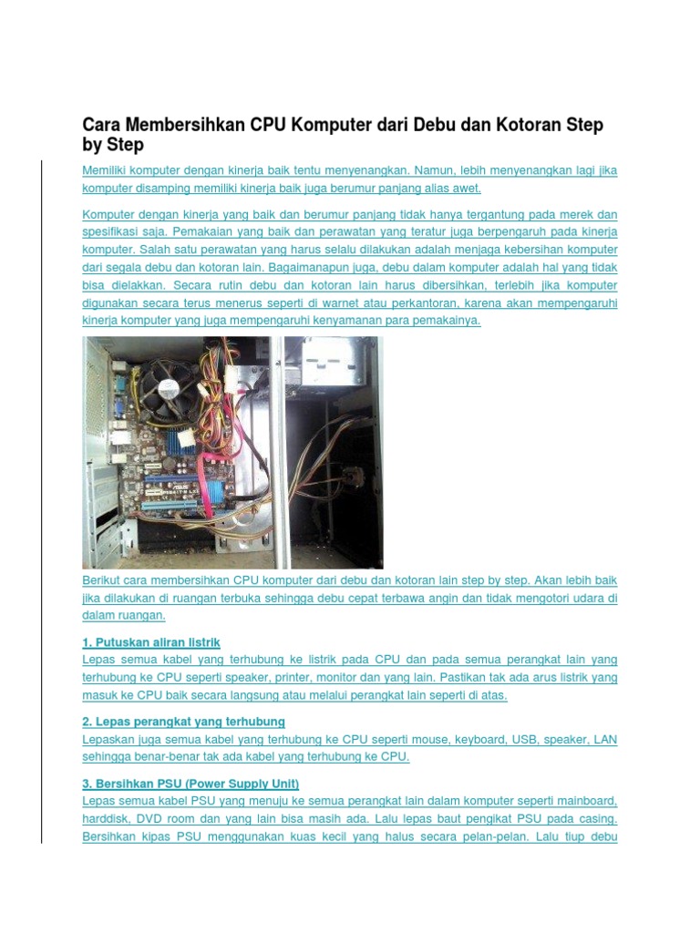 Cara Membersihkan CPU Komputer Dari Debu Dan Kotoran Step by Step | PDF