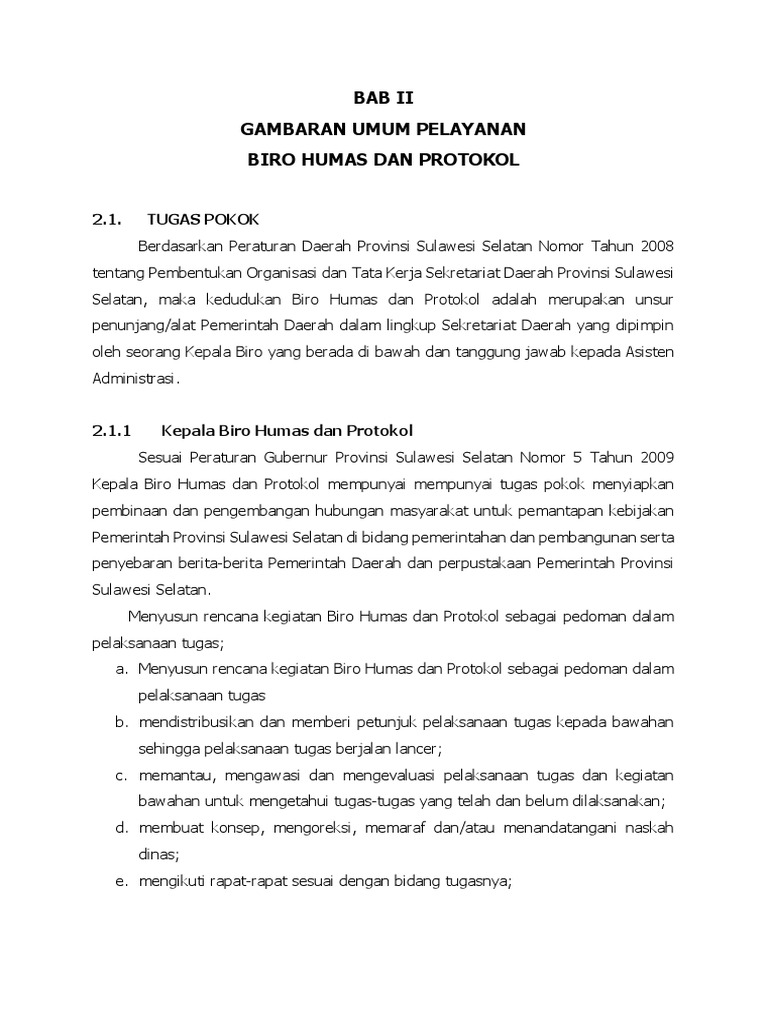 Tupoksi Biro Humas & Protokol Sulsel | PDF