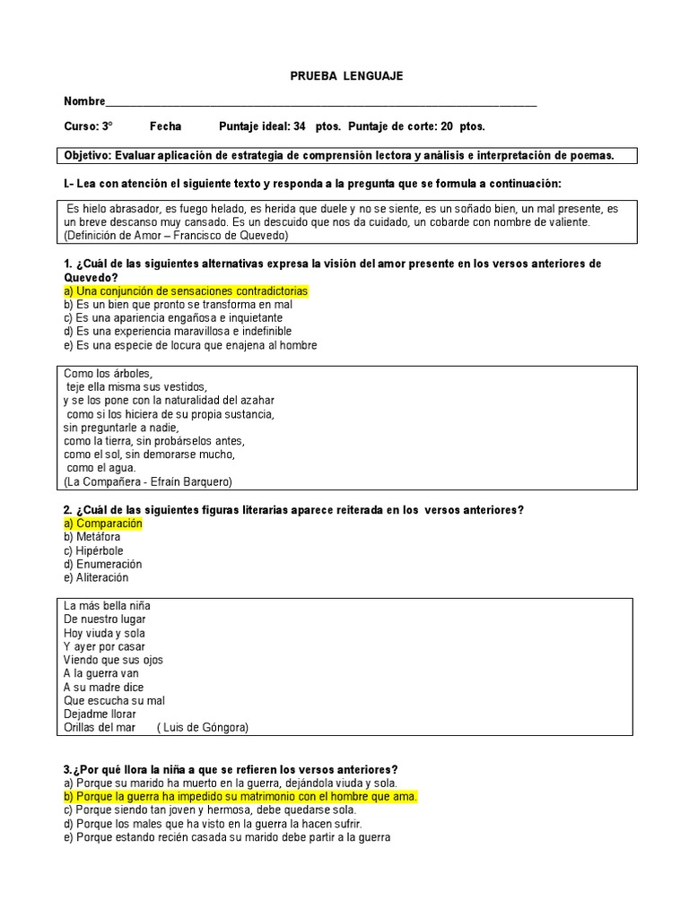 Evaluación de Comprensión Lectora en Poesía | PDF | Metáfora | Amor