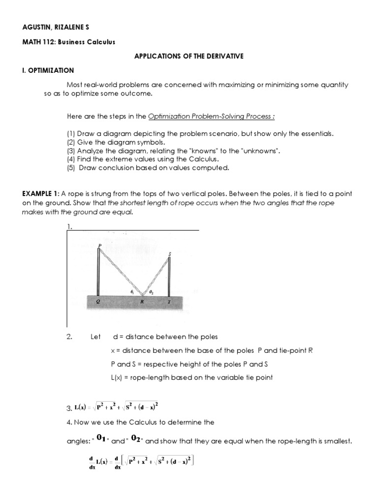 Agustin, Rizalene S MATH 112: Business Calculus Applications of The ...