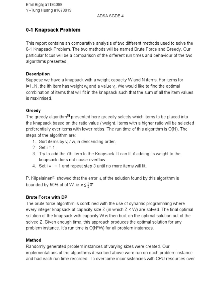 0-1 Knapsack: Greedy vs Brute Force Analysis | PDF | Applied Mathematics | Algorithms