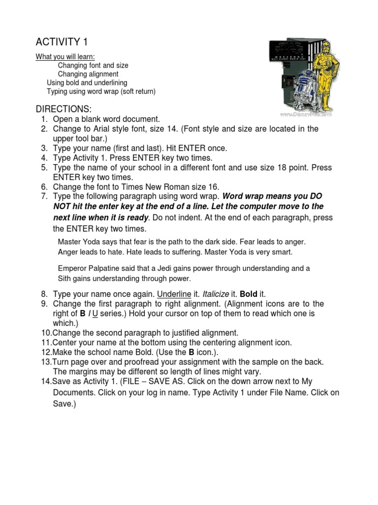 Word Processing Activity 1 Guide | PDF | Language Arts & Discipline