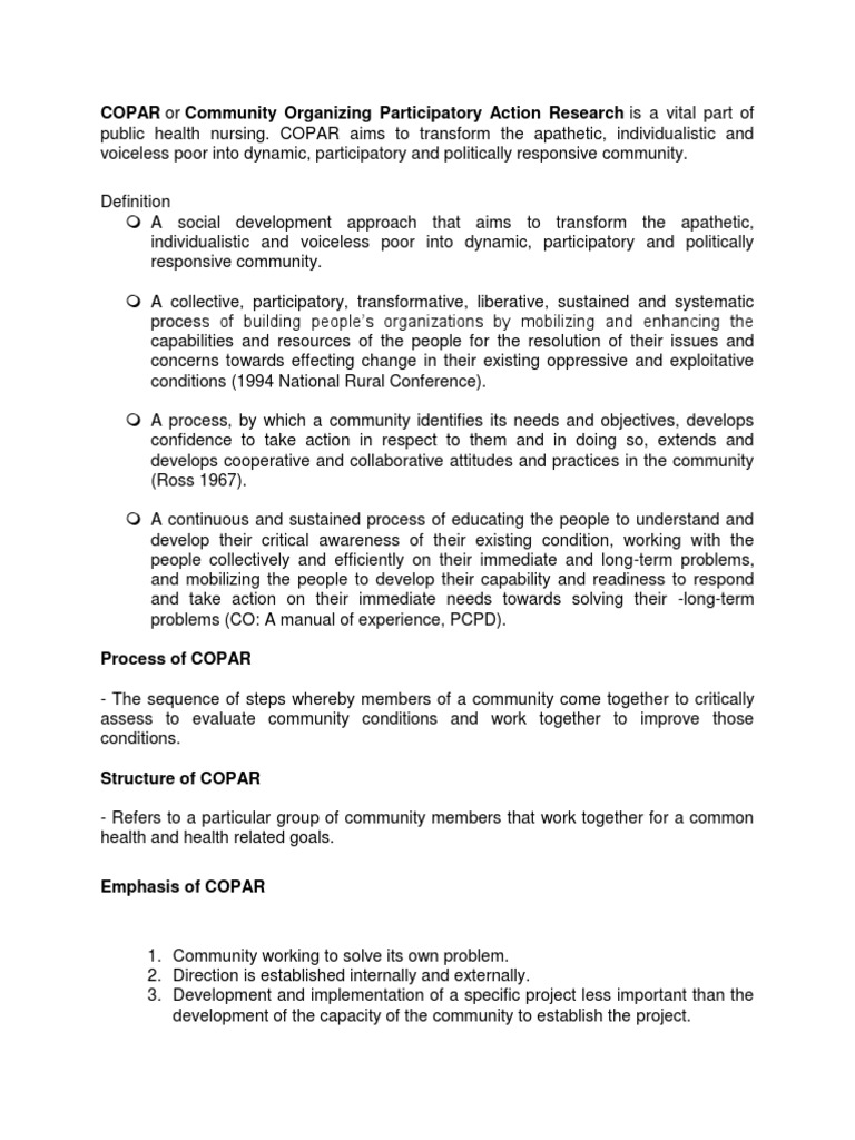 COPAR or Community Organizing Participatory Action Research Is A Vital ...