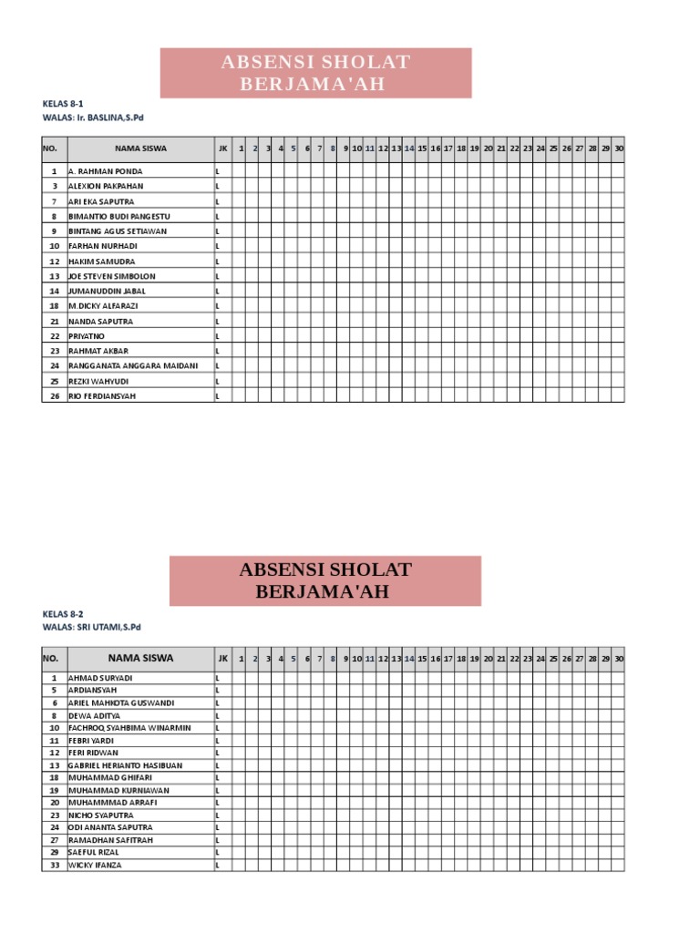 Absensi Sholat Berjamaah | PDF