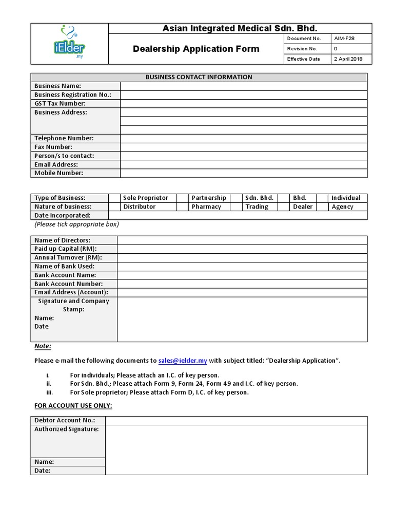 AIM-F28 Dealership Application Form | Download Free PDF | Government ...