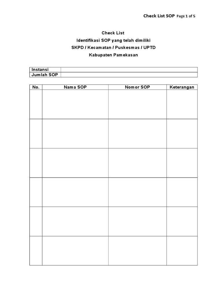 Check List SOP Eksisting | PDF
