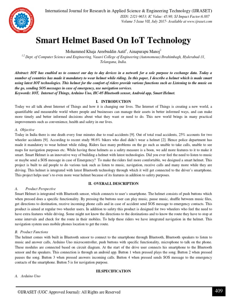Smart Helmet Based On IoT Technology | PDF | Internet Of Things | Arduino
