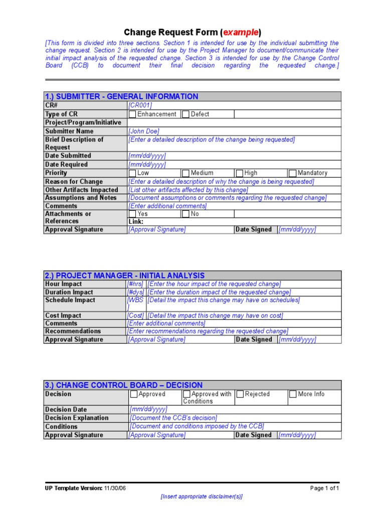 CDC UP Change Request Form Example | PDF | Business