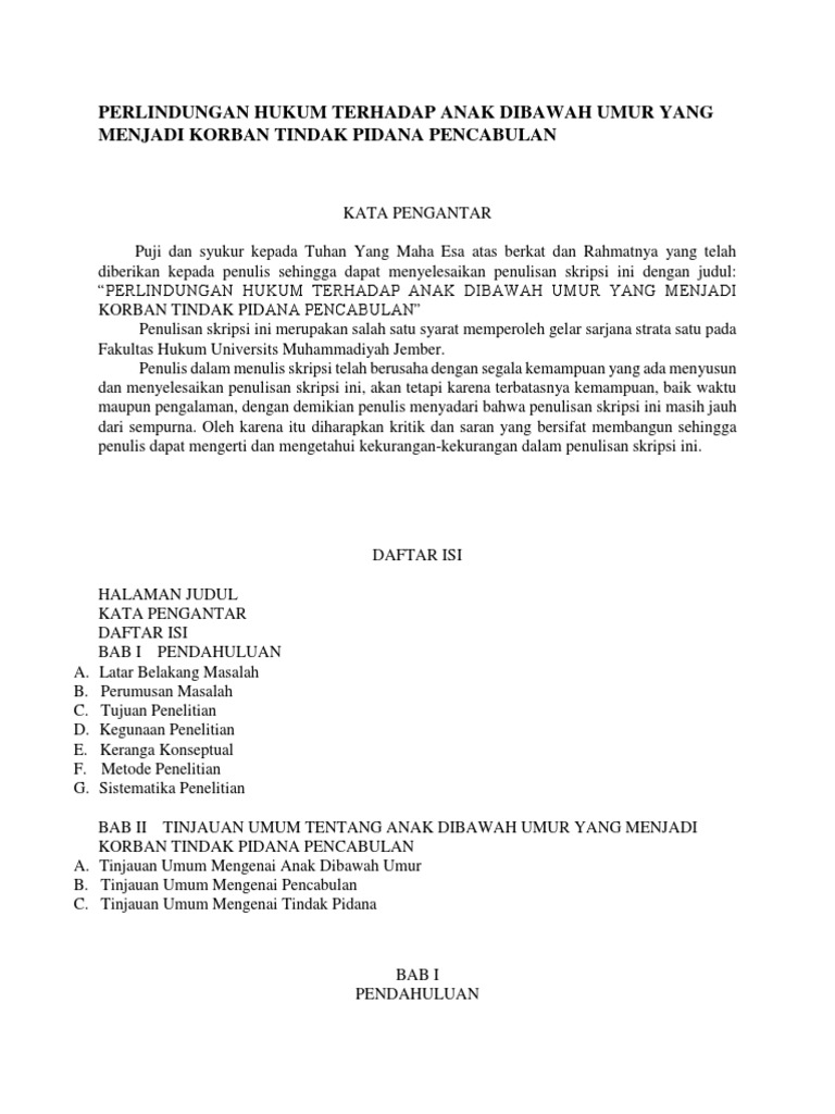 Perlindungan Hukum Terhadap Anak Dibawah Umur Yang Menjadi Korban Tindak Pidana Pencabulan | PDF ...