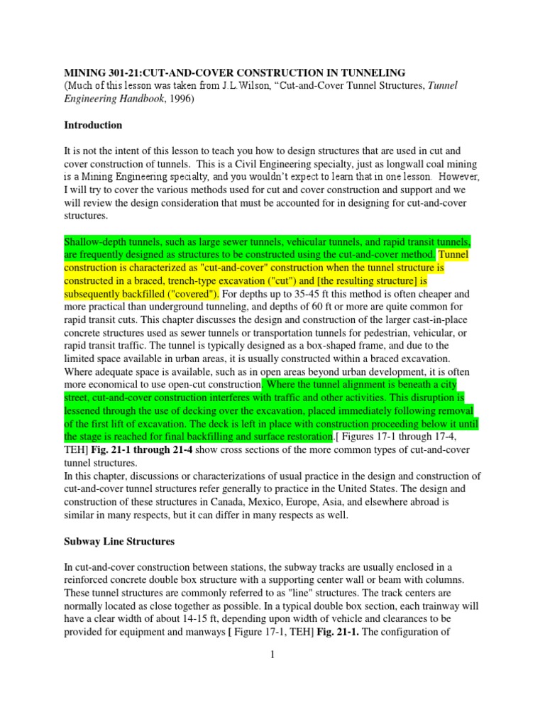Cut and Cover Methods in Tunneling | PDF | Deep Foundation | Tunnel