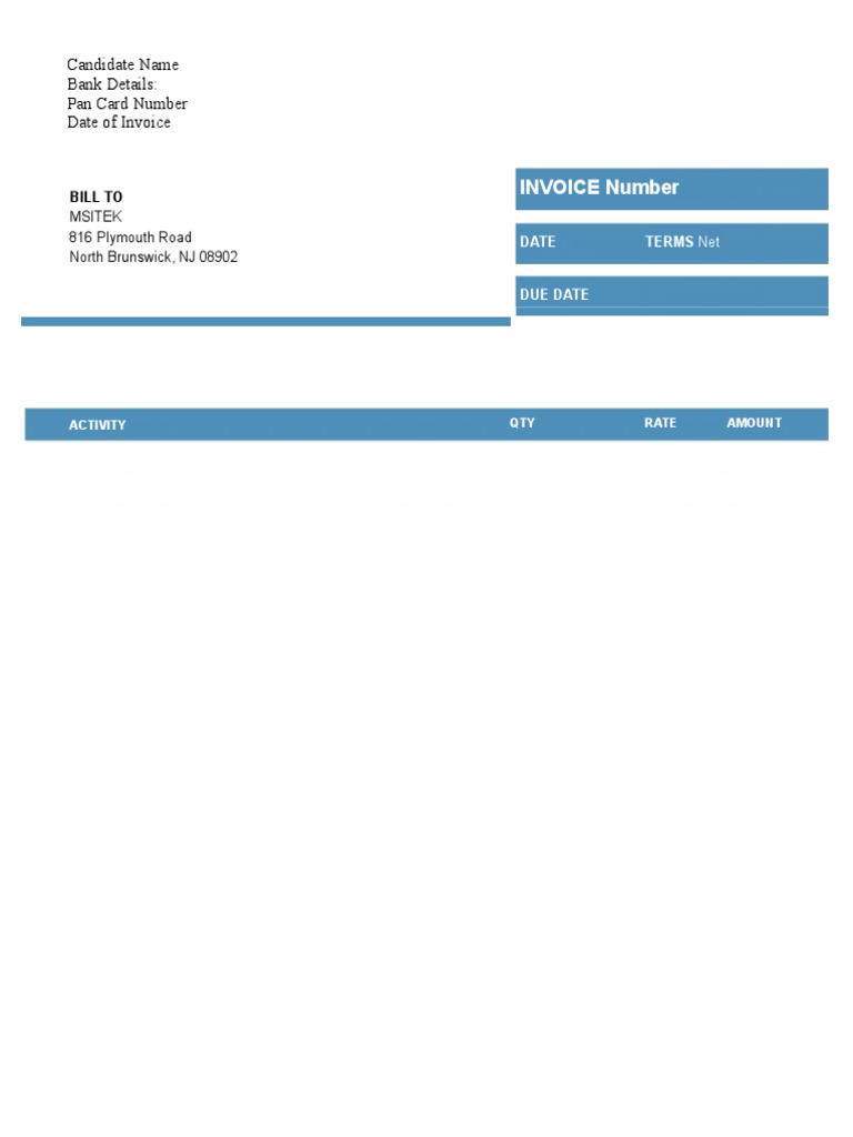 INVOICE Number: Candidate Name Bank Details: Pan Card Number Date of ...